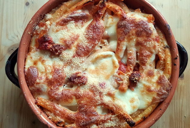 Baked Ziti or Zitoni pasta with spicy sausage. - The Pasta Project